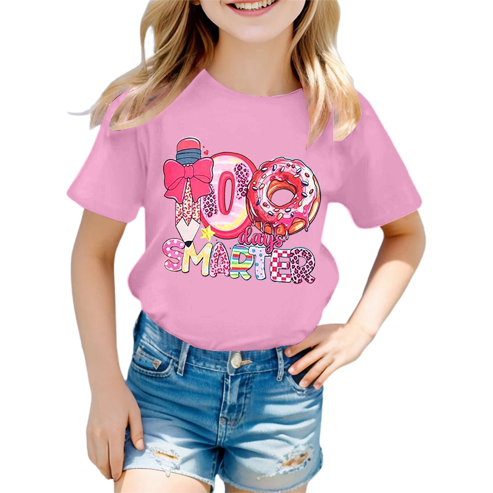 BdTemWBs Girls 100 Days Smarter T-Shirt - Soft Cotton Short Sleeve ...