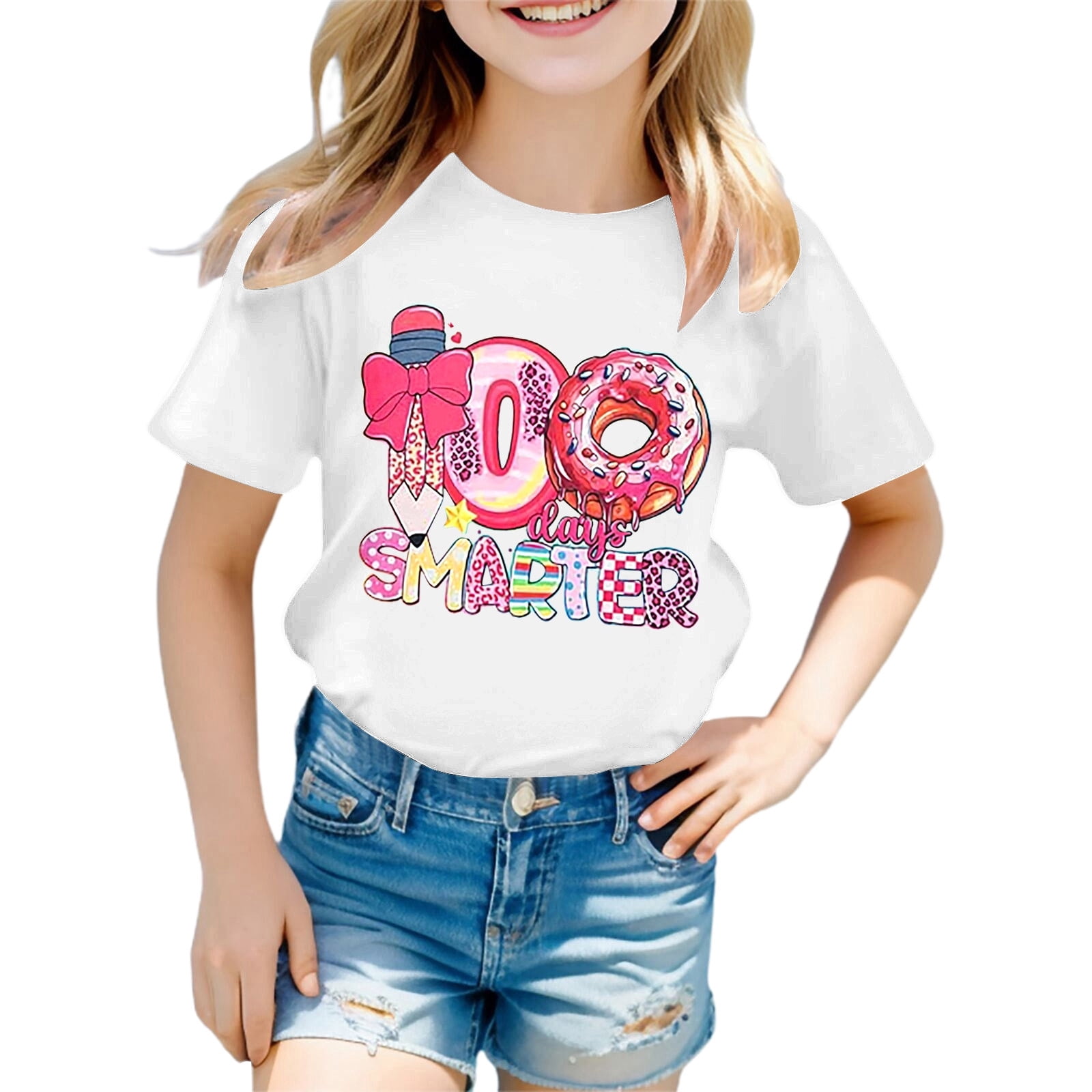 BdTemWBs Girls 100 Days Smarter T-Shirt - Soft Cotton Short Sleeve ...