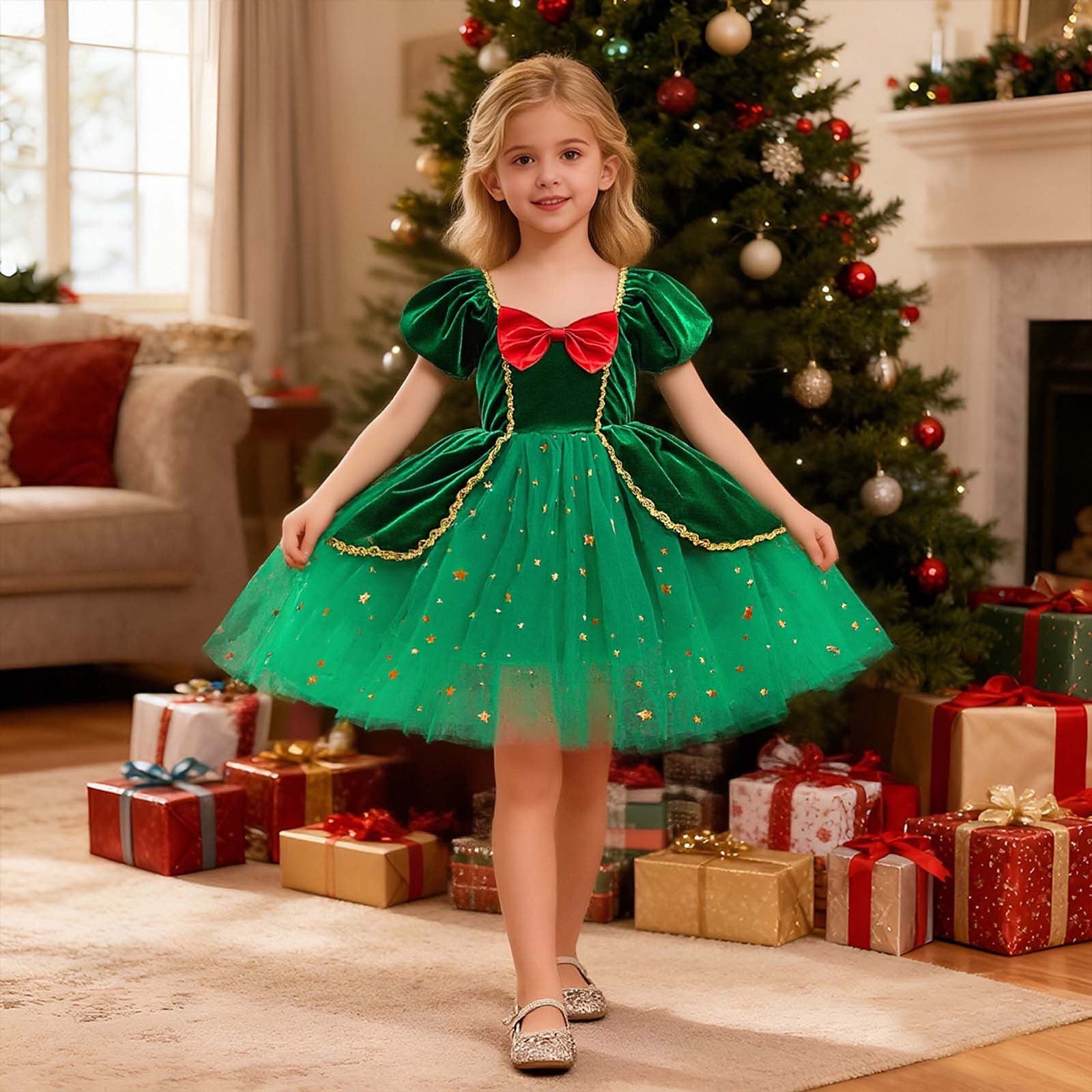 BdTemWBs Girls Christmas Dress - Sequin Double-Layer Tulle, Ruff Short ...