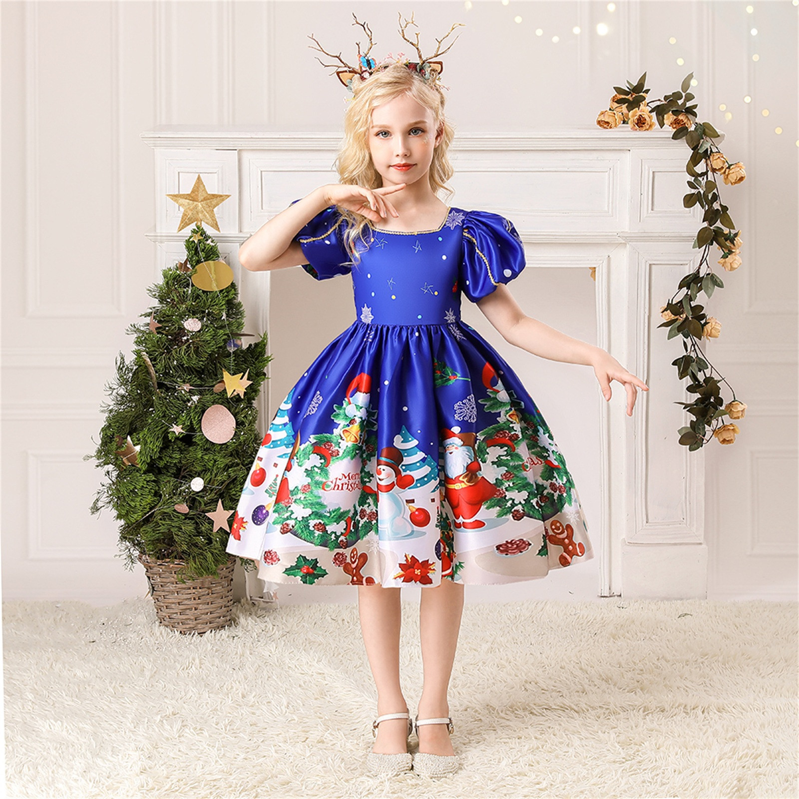 BdTemWBs Girls Outfits Christmas Satin Dress Gown Co_stume with Xmas ...