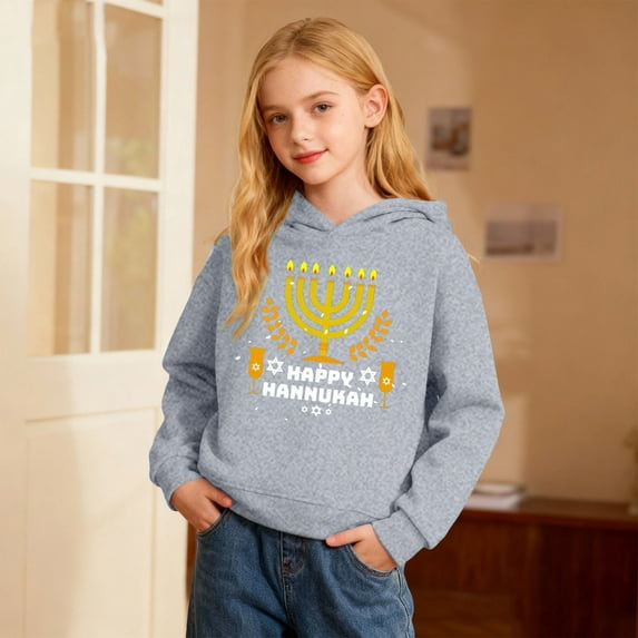 BdTemWBs HAPPY HANNUKAH - Girls Long Sleeve Menorah Print Pullover ...