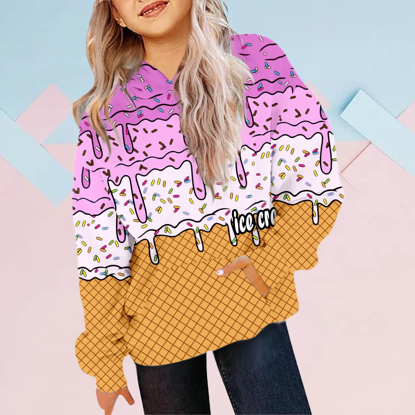 BdTemWBs Ice Cream Hoodies for Teen Girls Boys Cute Preppy Ice Cream ...
