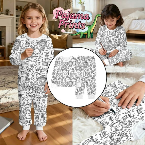 BdTemWBs Kid DIY Hand Painted Set Home𝐰ear Colouring 𝙋𝙖𝙟𝙖𝙢as Sets for ...