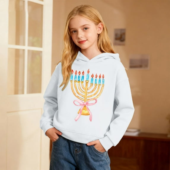 BdTemWBs Kids Hanukkah Menorah Print Hooded Sweatshirt, Long Sleeve ...