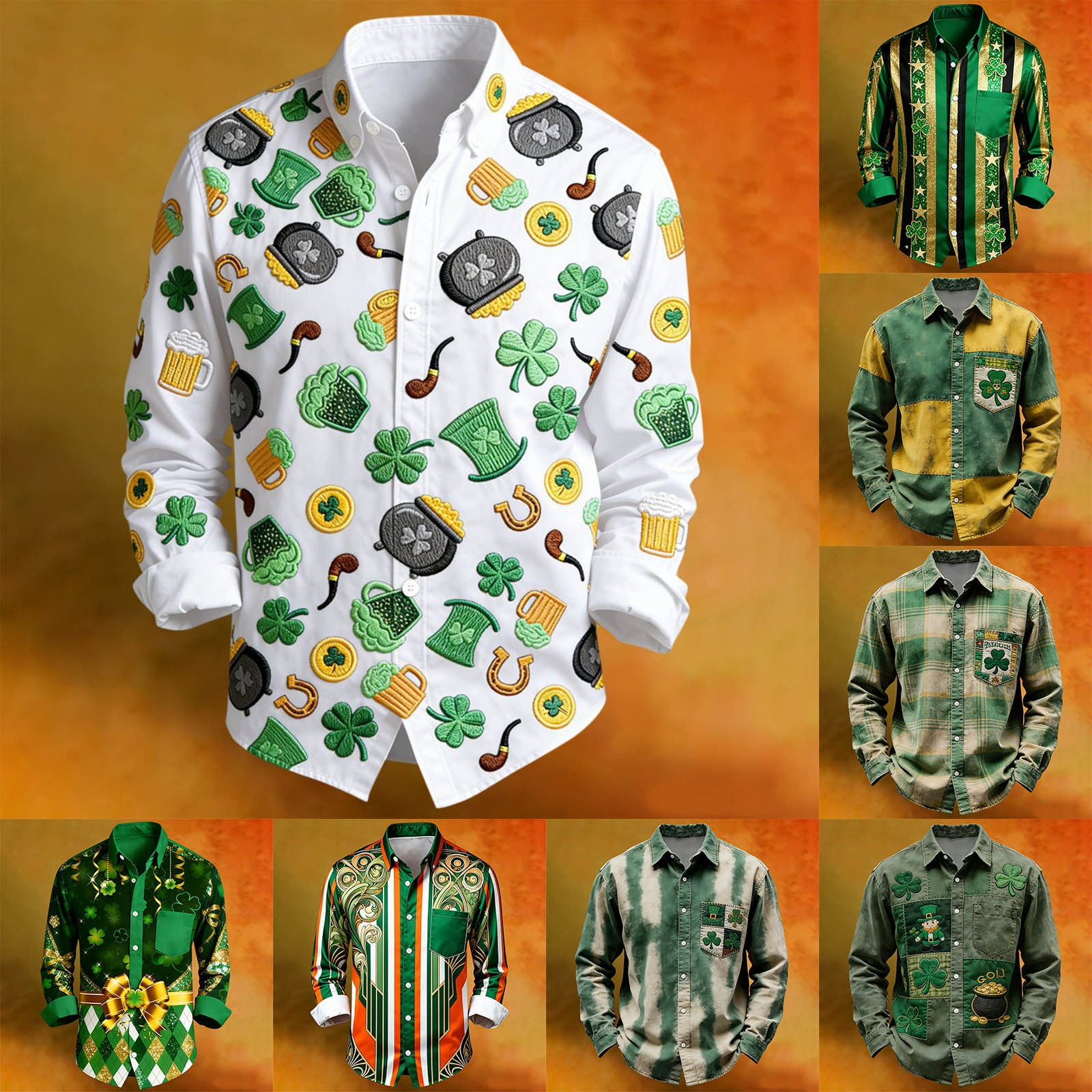 BdTemWBs Long Sleeve Casual Shirts for Men's - St Patrick Theme Print ...