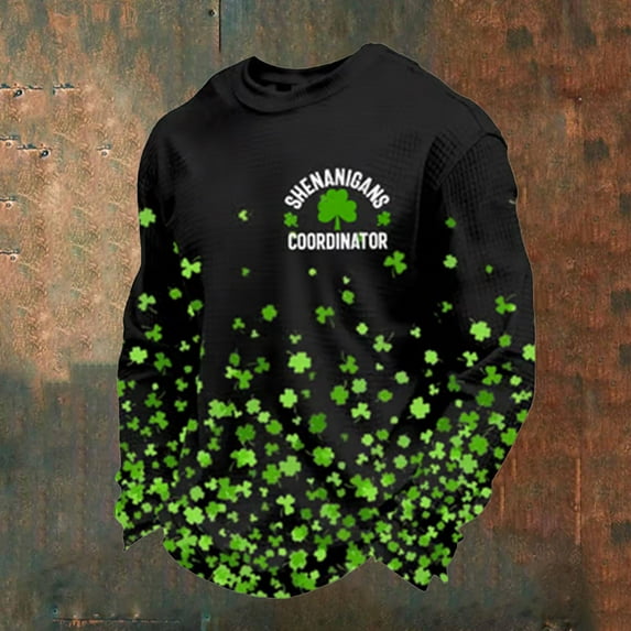 BdTemWBs Long Sleeve Shirt Men Casual Crewneck T-Shirts Shamrock Theme Basic Tee Going Out Tops ...