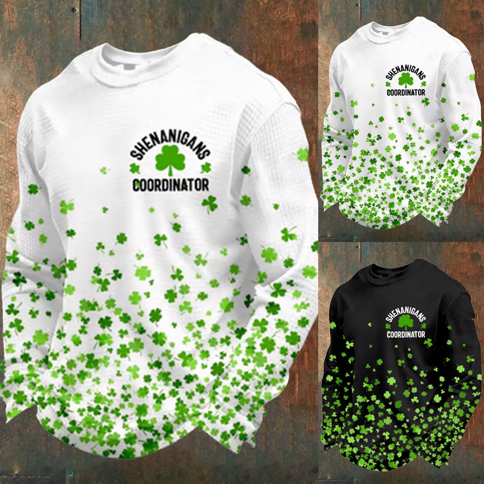 BdTemWBs Long Sleeve Shirt Men Casual Crewneck T-Shirts Shamrock Theme ...