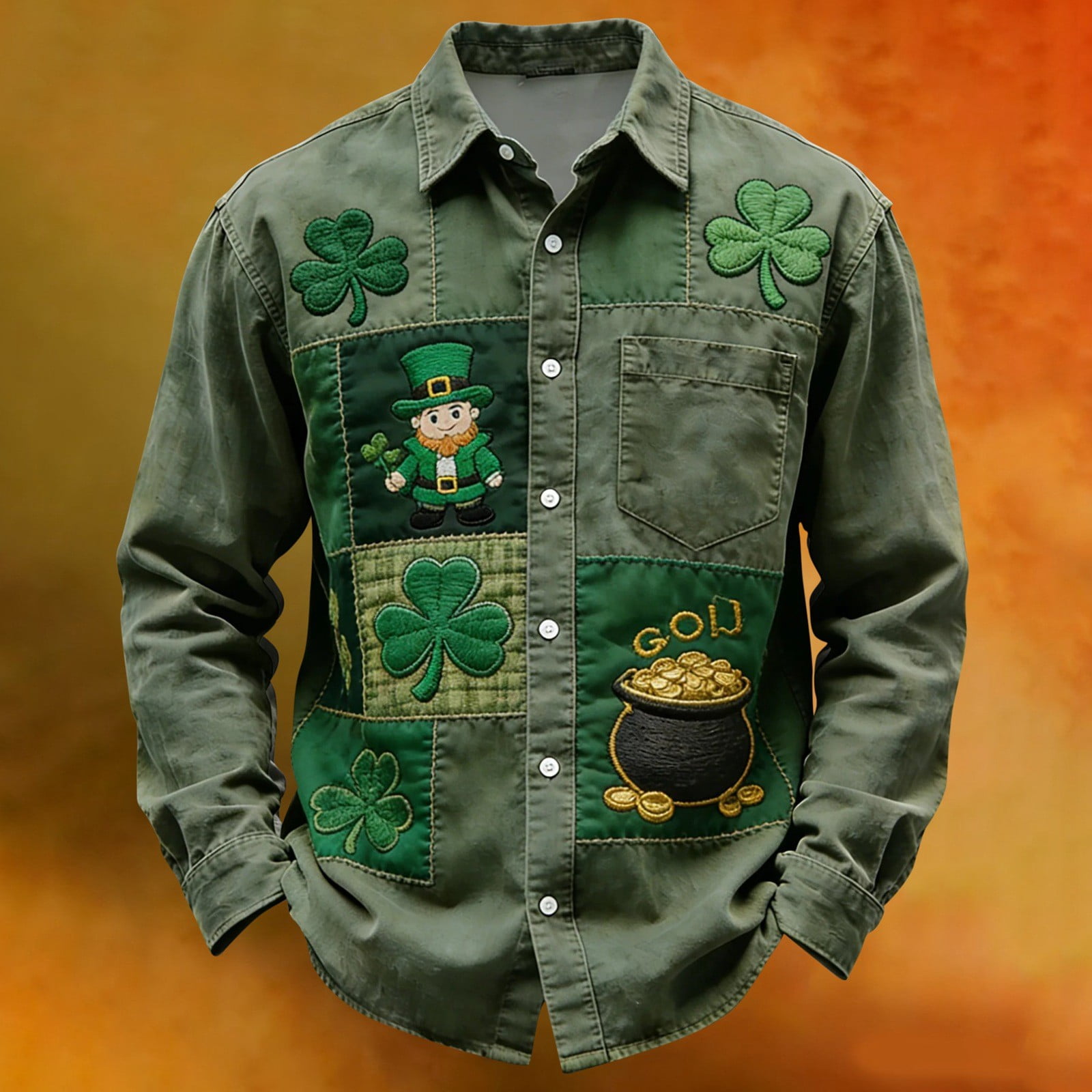 BdTemWBs Men Casual Long Sleeve Button Down Shirt with St Patrick ...