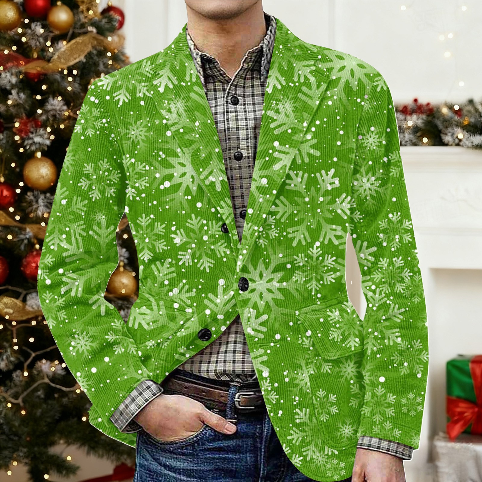BdTemWBs Men's Christmas Blazer Vintage Holiday Corduroy Suit Jacket ...