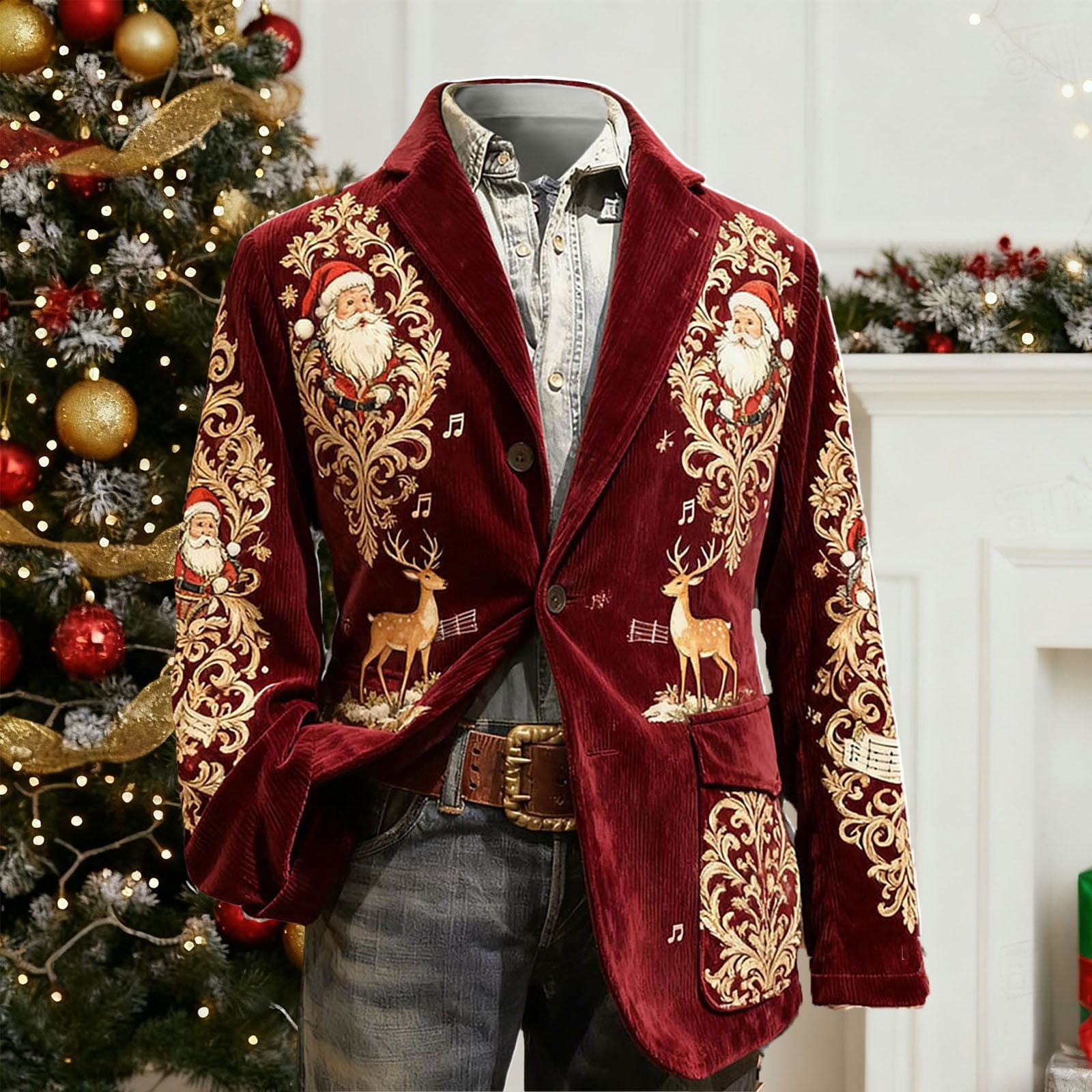 BdTemWBs Men's Christmas Blazer Vintage Holiday Corduroy Suit Jacket ...