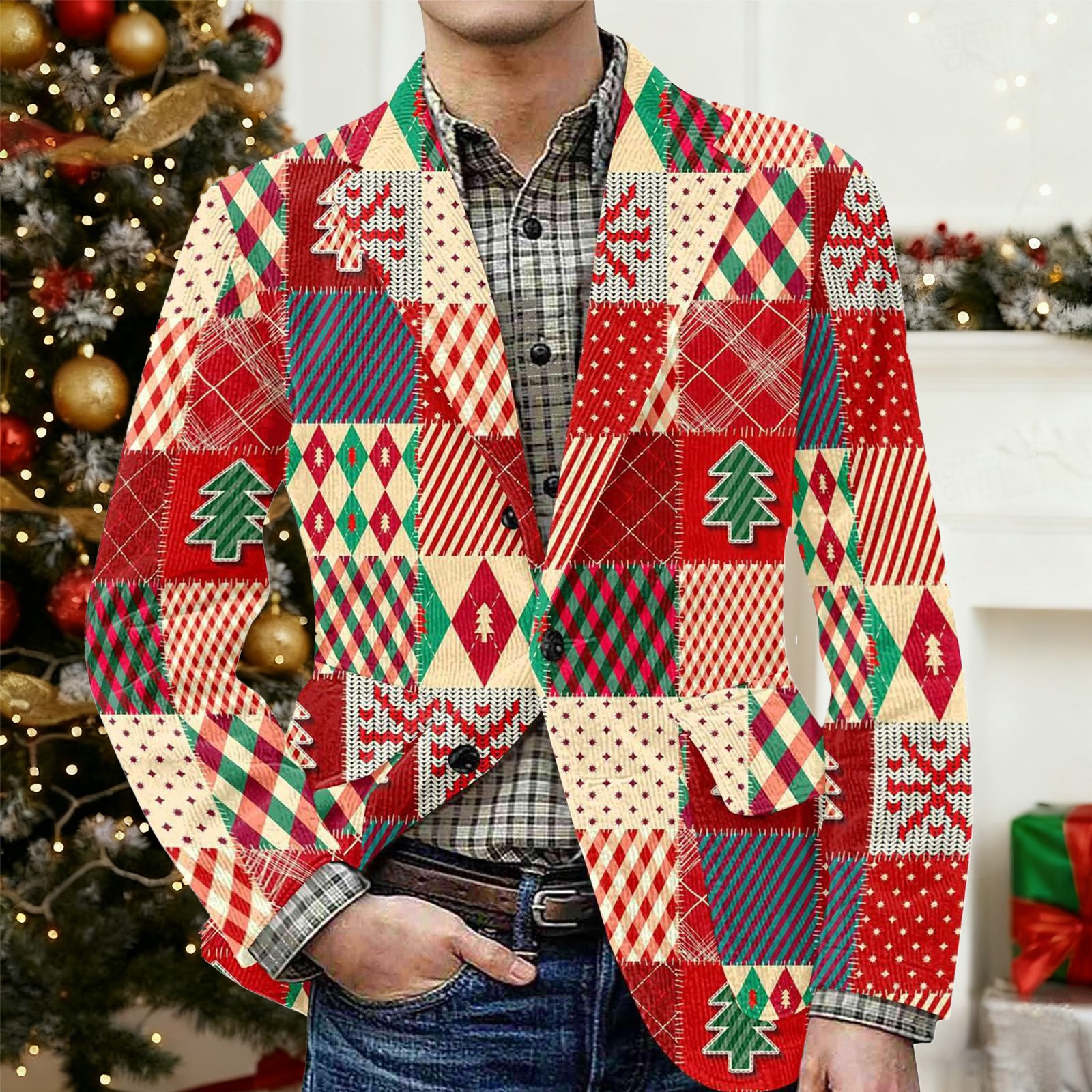 BdTemWBs Men's Christmas Blazer Vintage Holiday Corduroy Suit Jacket ...