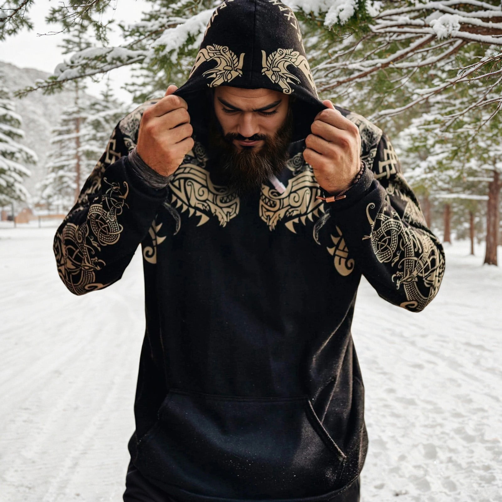 BdTemWBs Men's Realistic Digital Print Viking Tattoo Hoodie Hoodies ...