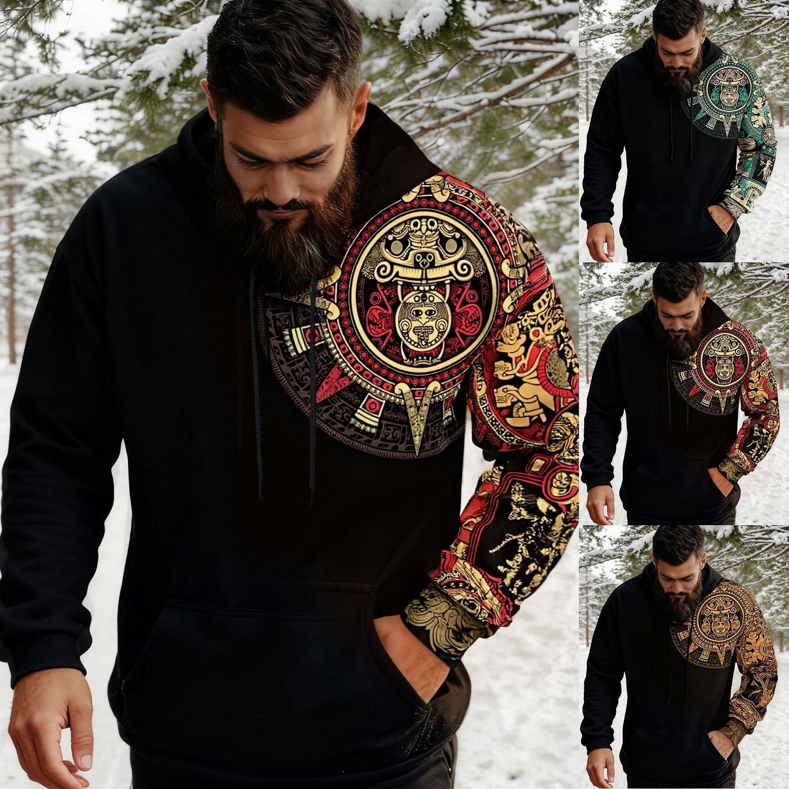 BdTemWBs Men's Realistic Digital Print Viking Tattoo Hoodie Hoodies ...