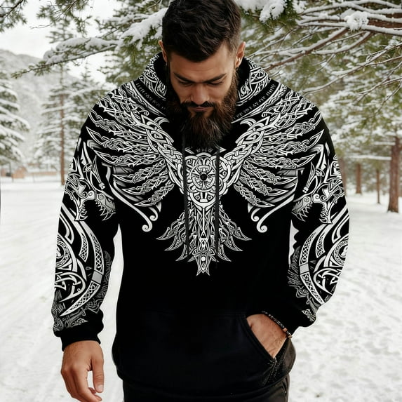 BdTemWBs Men's Viking Totem Print Long Sleeve Hoodies Pullover ...