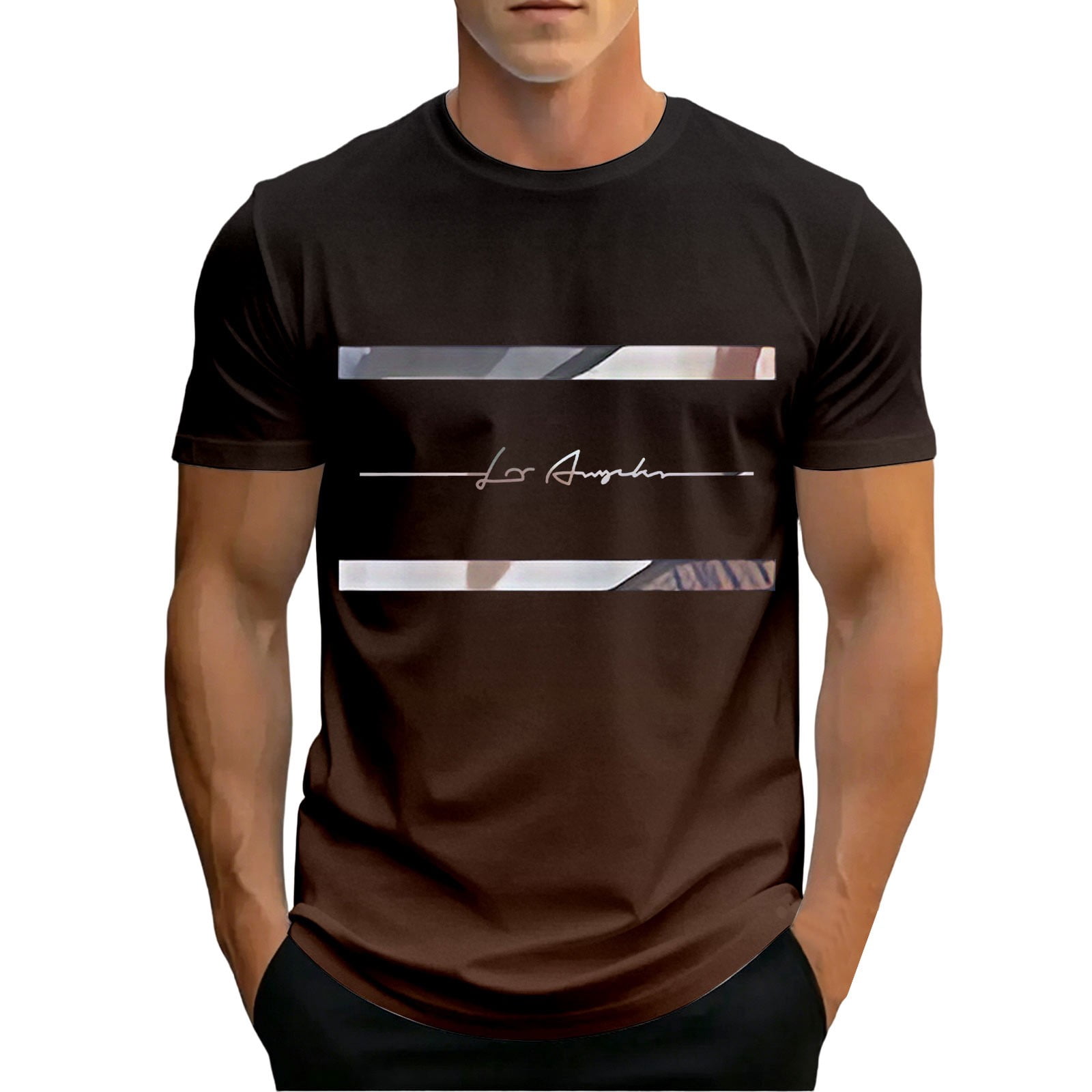 BdTemWBs Mens Crewneck T Shirt Gradient Graphic Los Angeles Print Short ...