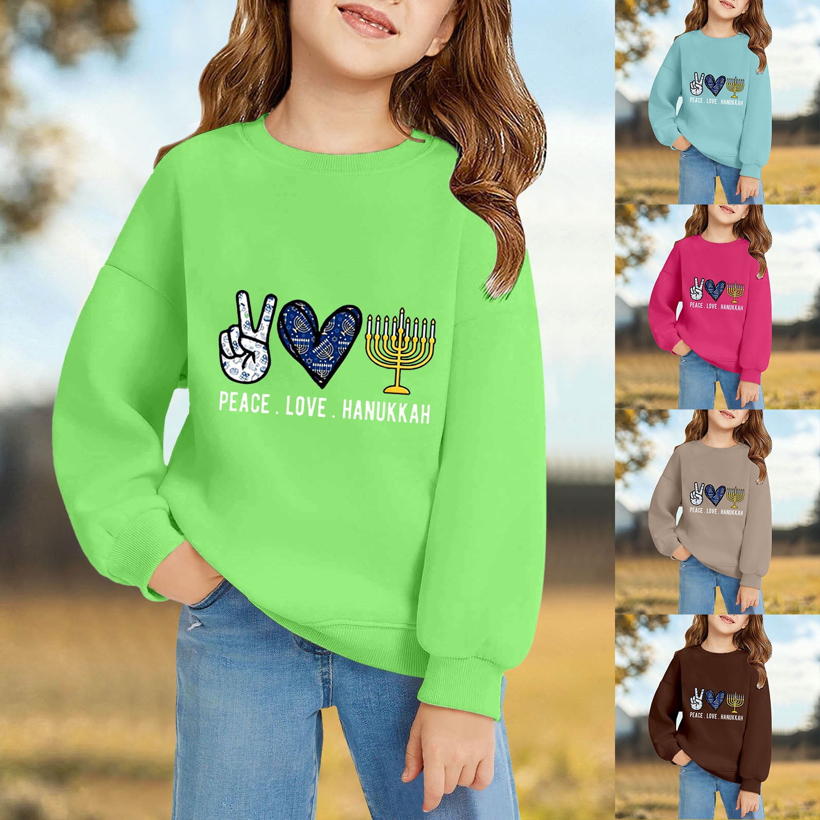 BdTemWBs Peace_Love_Hanukkah Sweatshirt for Kids, Boys Girls Heart ...
