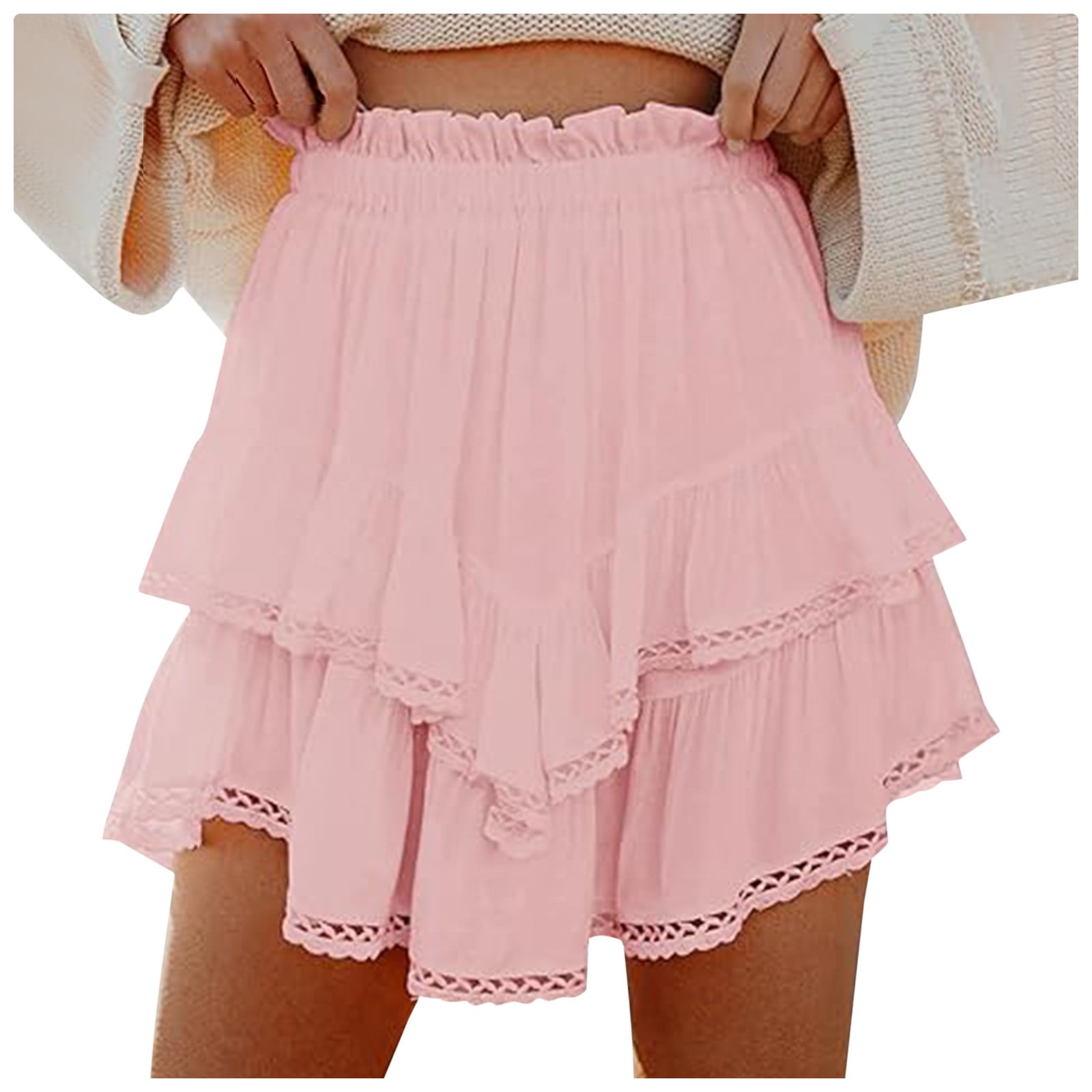 BdTemWBs Summer Mini Skirts for Women 2025 Casual Boho Ruffle Tiered Skorts High Waist Solid ...