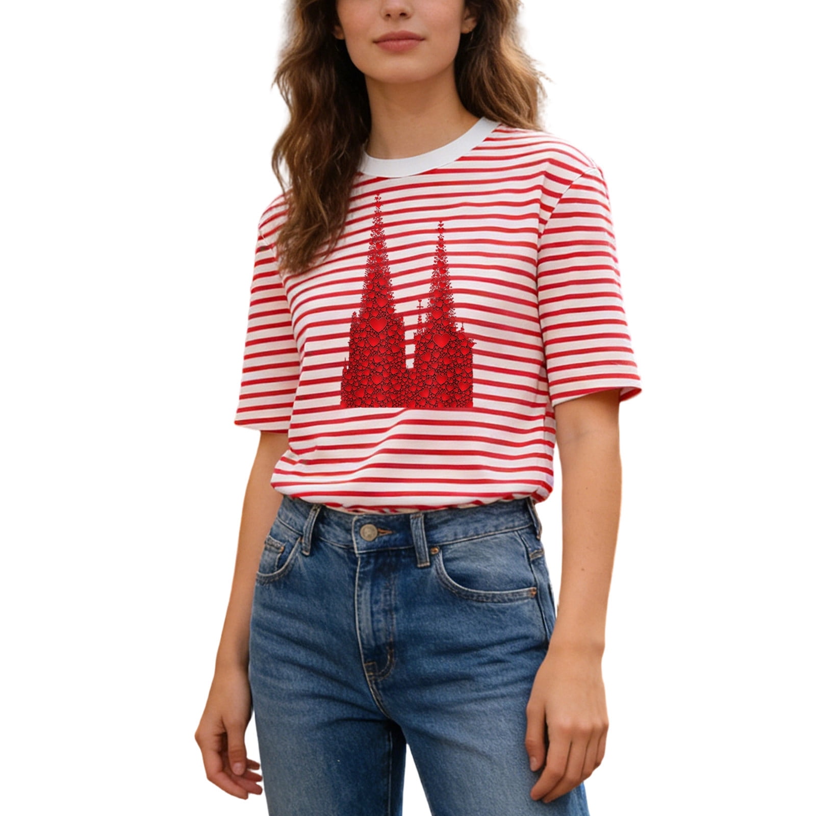 BdTemWBs Women's Casual Striped Crew Neck Short Sleeve T Shirts Baggy ...