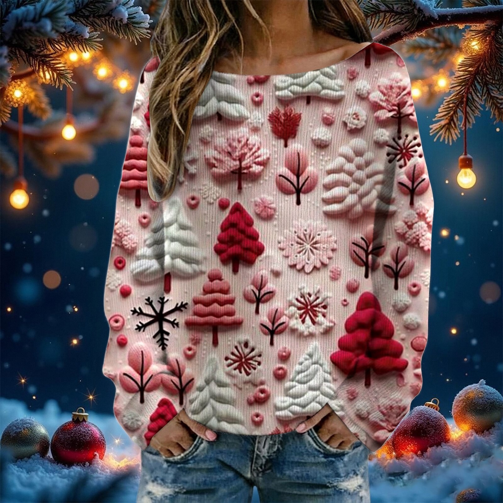 BdTemWBs Womens Christmas Sweatshirts Crew Neck Funny Cute Printed ...