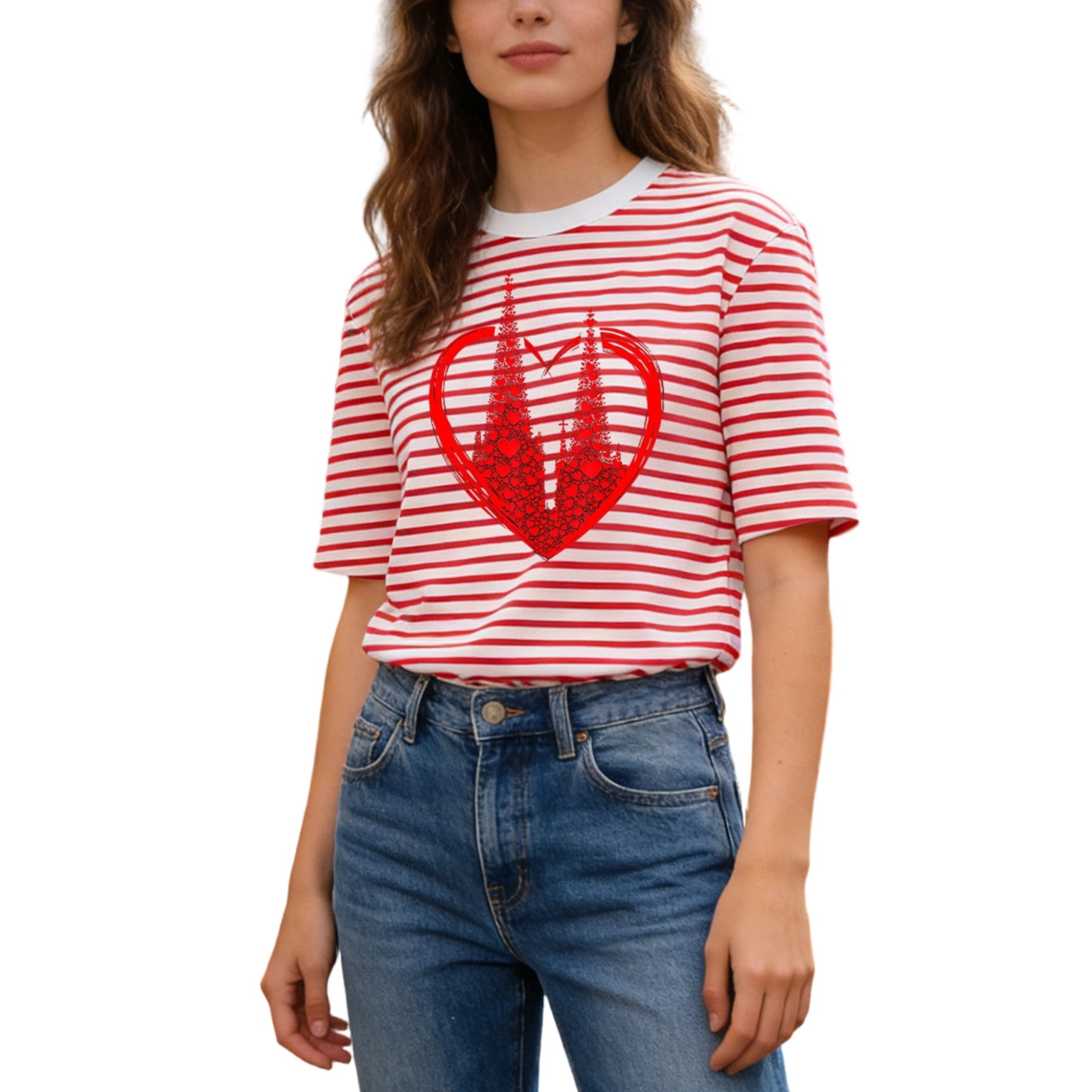 BdTemWBs Womens Tops Short Sleeve Shirts Red White Striped T-Shirts ...