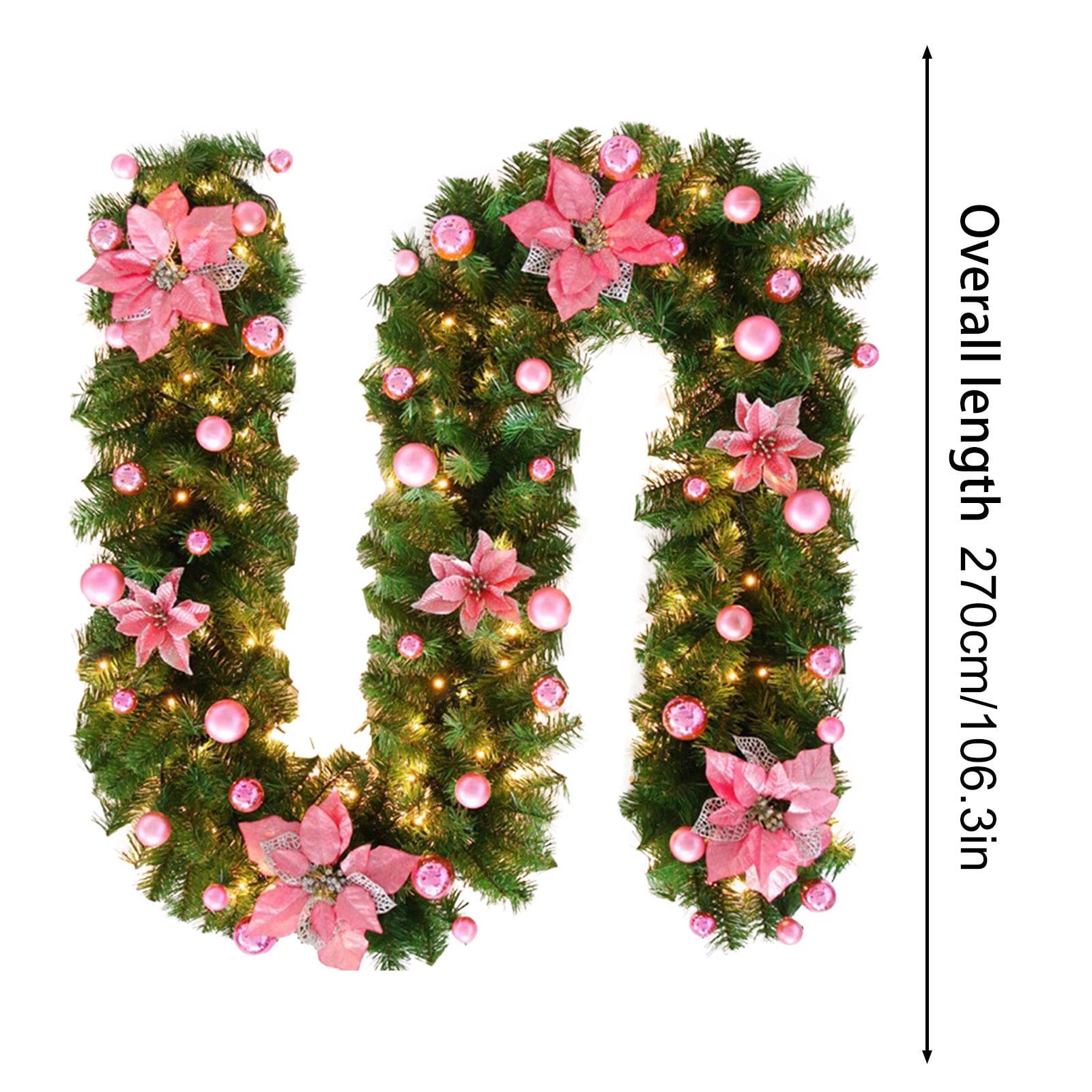 Bdday 9ft Christmas Garland With LED Lights Battery Operated Pre-Lit ...
