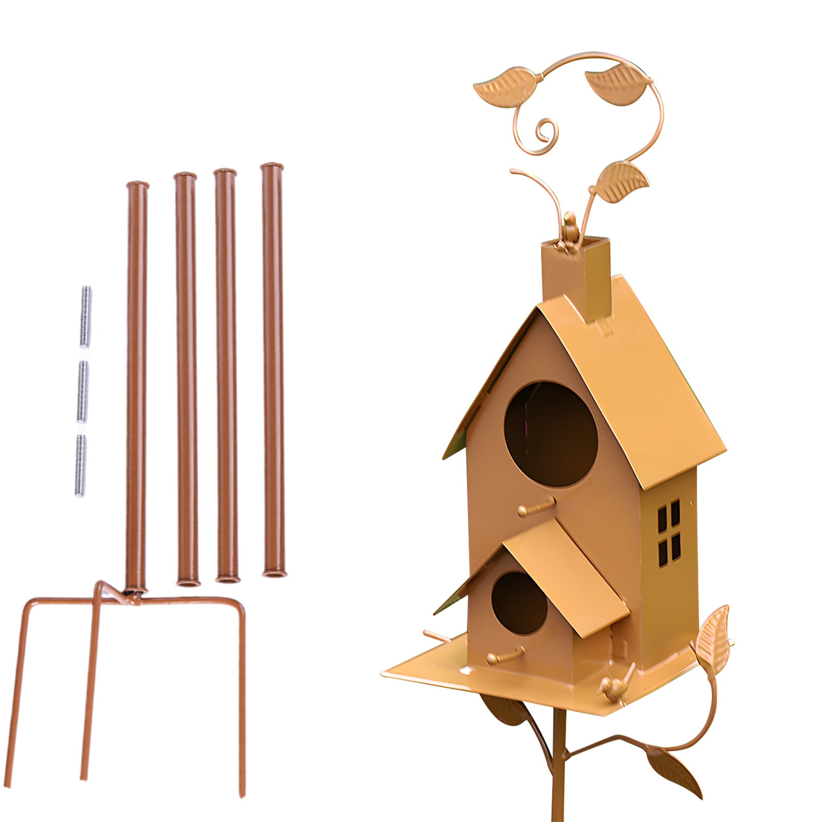 Bdday Apartment Decor Metal Bird House with Poles Outdoor Metal Bird ...