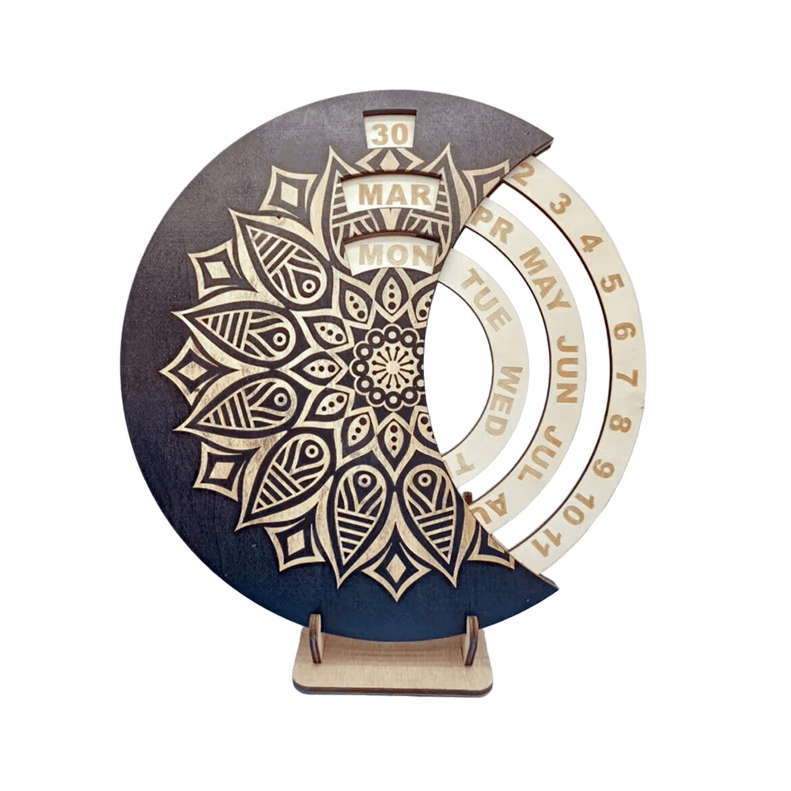 Bdday Home Decor Clearance Wooden Perpetual Calendar Circular Rotating ...