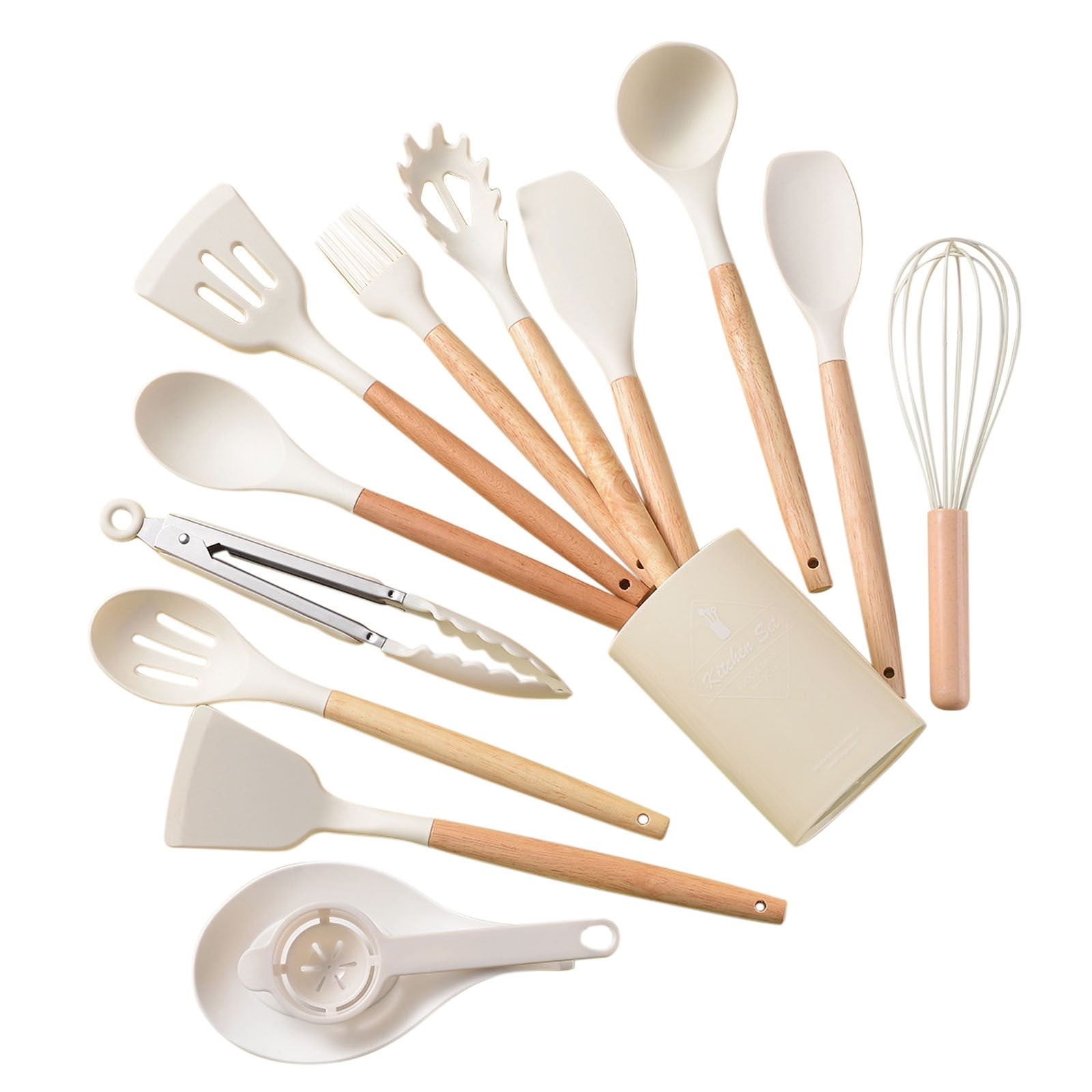 Bdday Kitchen Wooden Handle Kitchenware Set 14 Piece Round Barrel Set ...