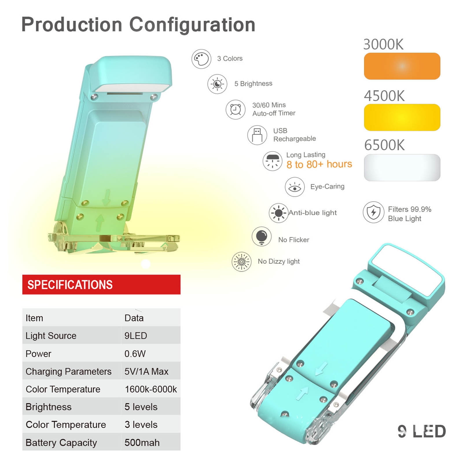 Bdday Party Lights Bookclip Light Bookmark Light Usb Charging Portable ...