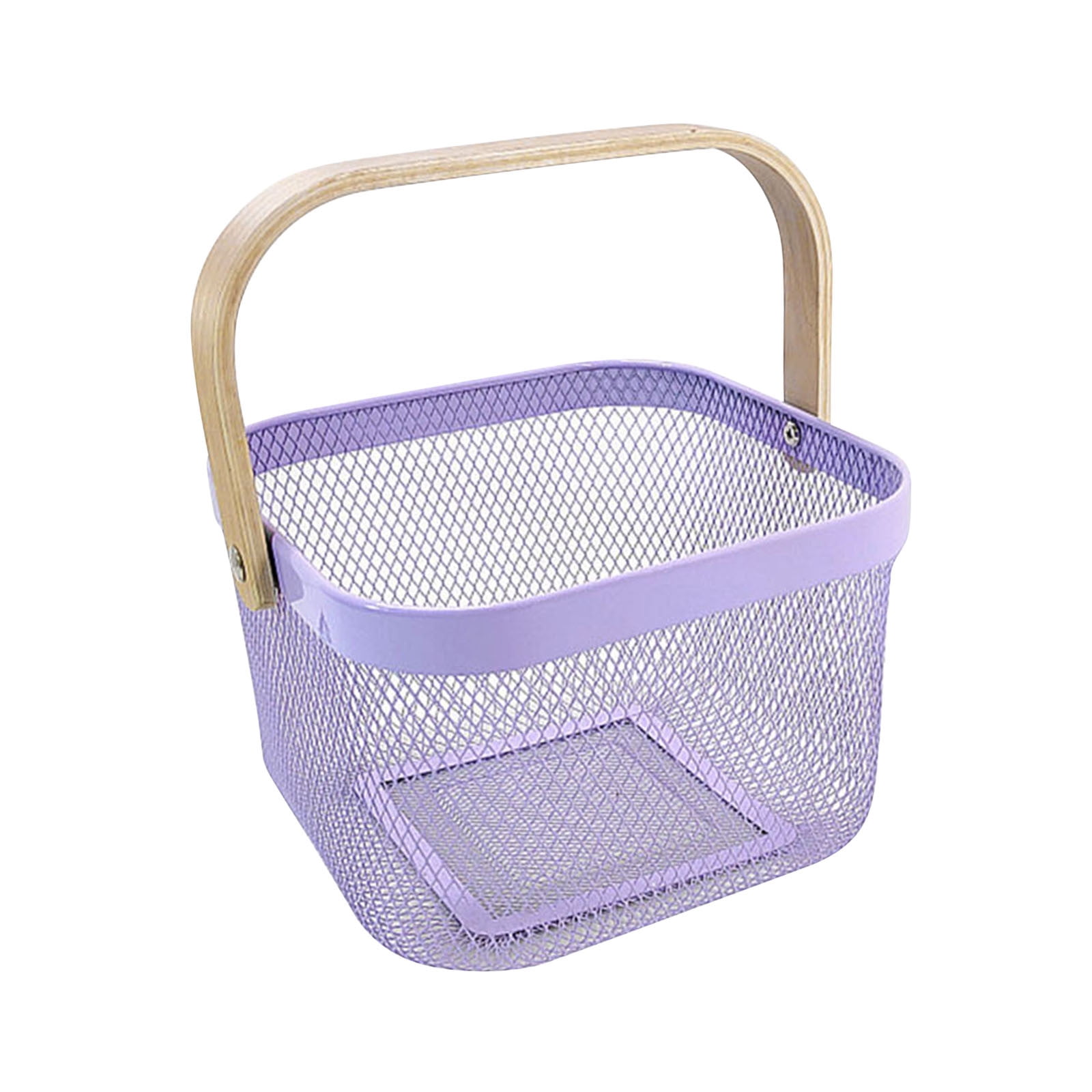 Bdday Storage Bins Nordic Iron Handheld Storage Basket with Wooden ...