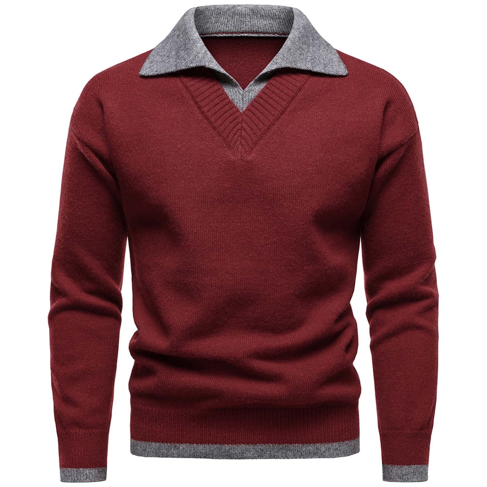 Bdfzl Fall Sweaters For Men V Neck Long Sleeve Pullover Knitwear Fake ...