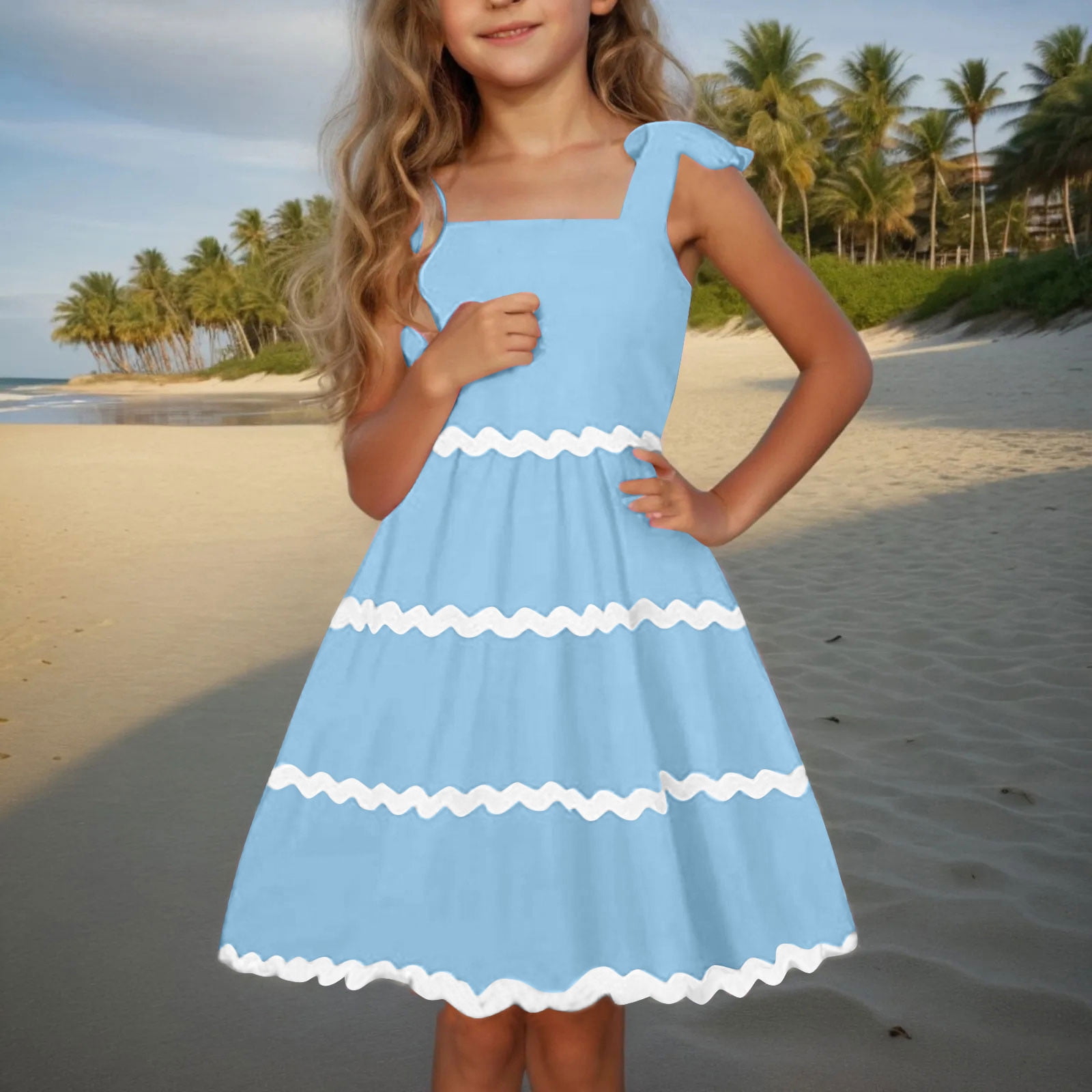 Bdfzl Girls Summer Dresses，Cute Double Layer Ruffle Sleeve Smocked ...