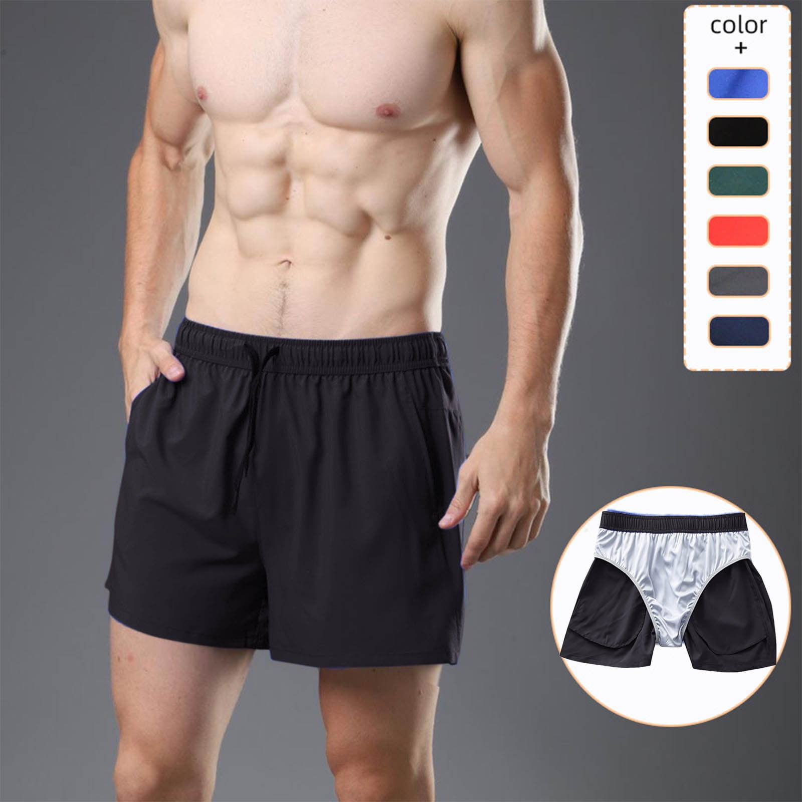 Bdfzl Men'S Solid Running Training Shorts With Drawstring Pockets Black ...