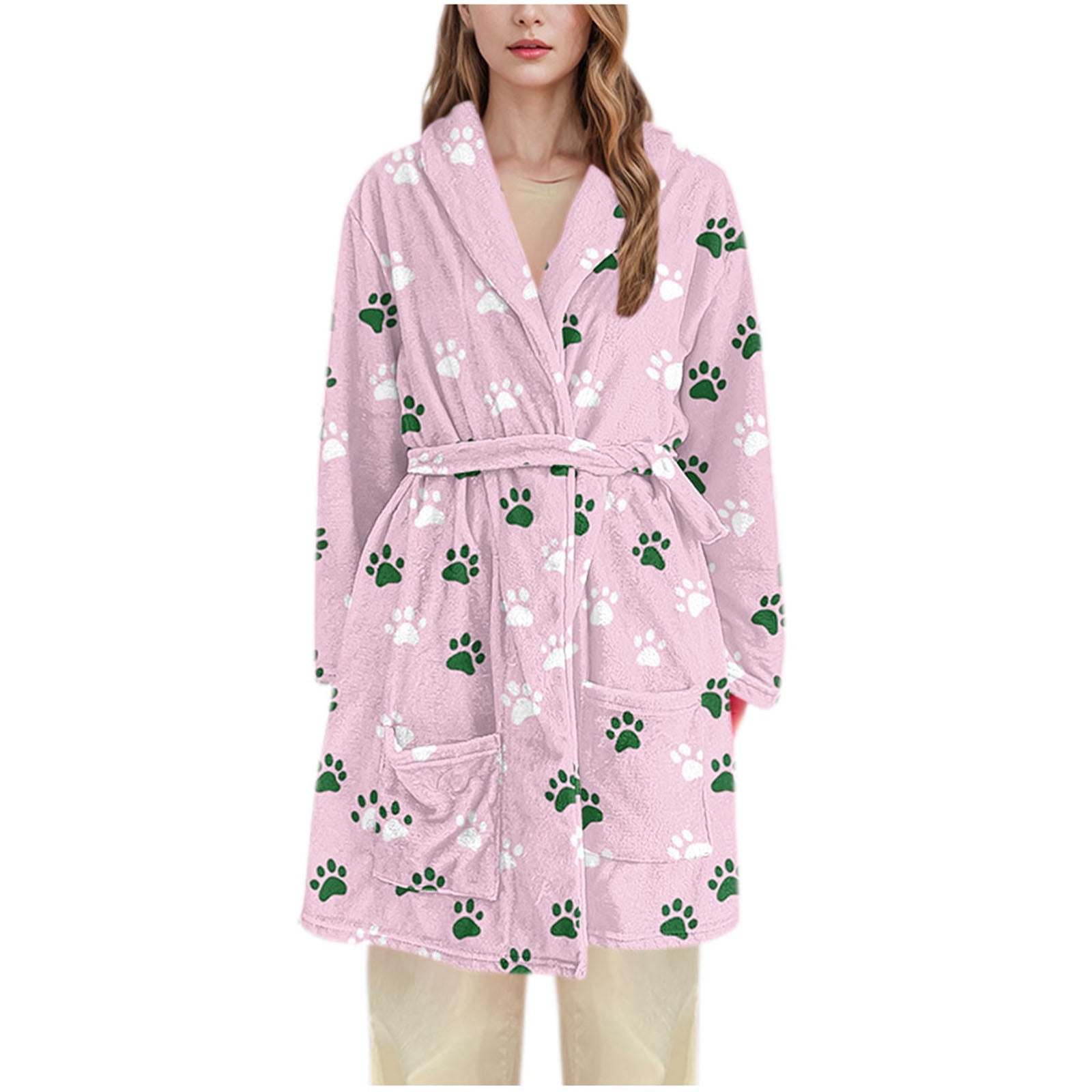 Bdfzl Pajamas For Women Homewear Flannel Bathrobe Printed Long Sleeve ...