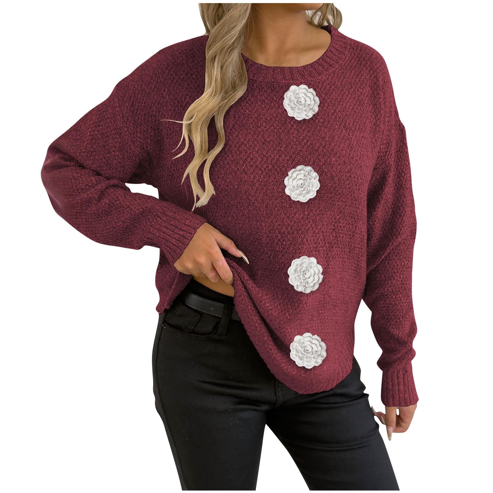 Bdfzl Women Knit Sweaters Front Floral Down Printed Pullover Sweatshirt ...