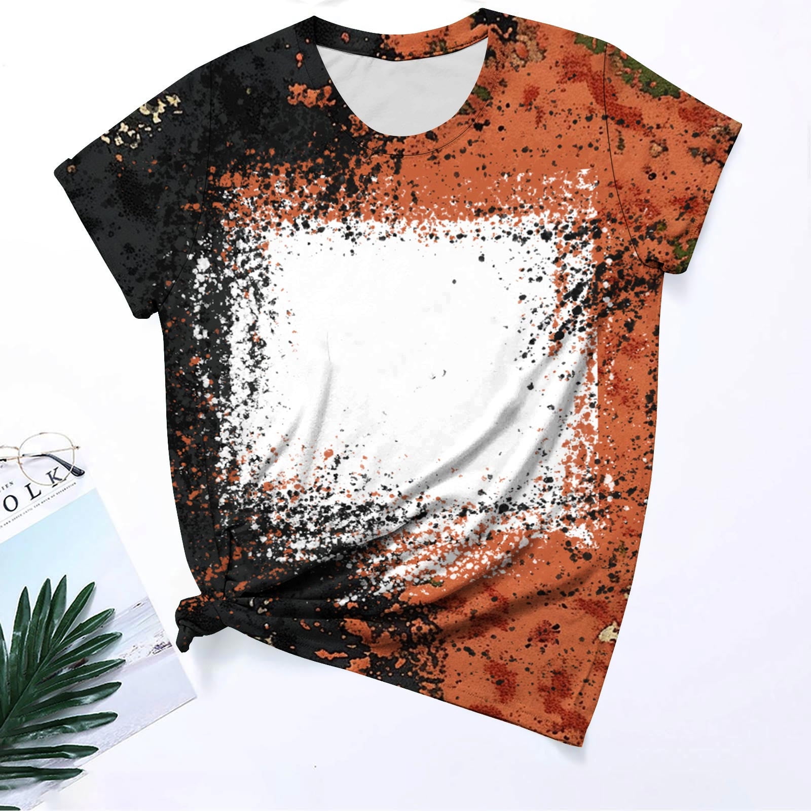 Bdfzl Womens Bleached Sublimation Blanks Shirts Leopard Graphic Tees ...