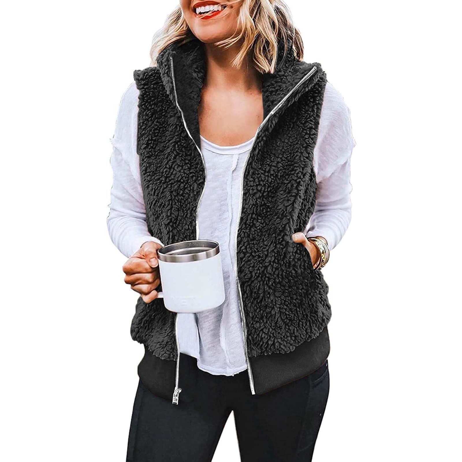 Bdfzl Womens Fuzzy Sherpa Fleece Jacket Lightweight Vest Cozy ...