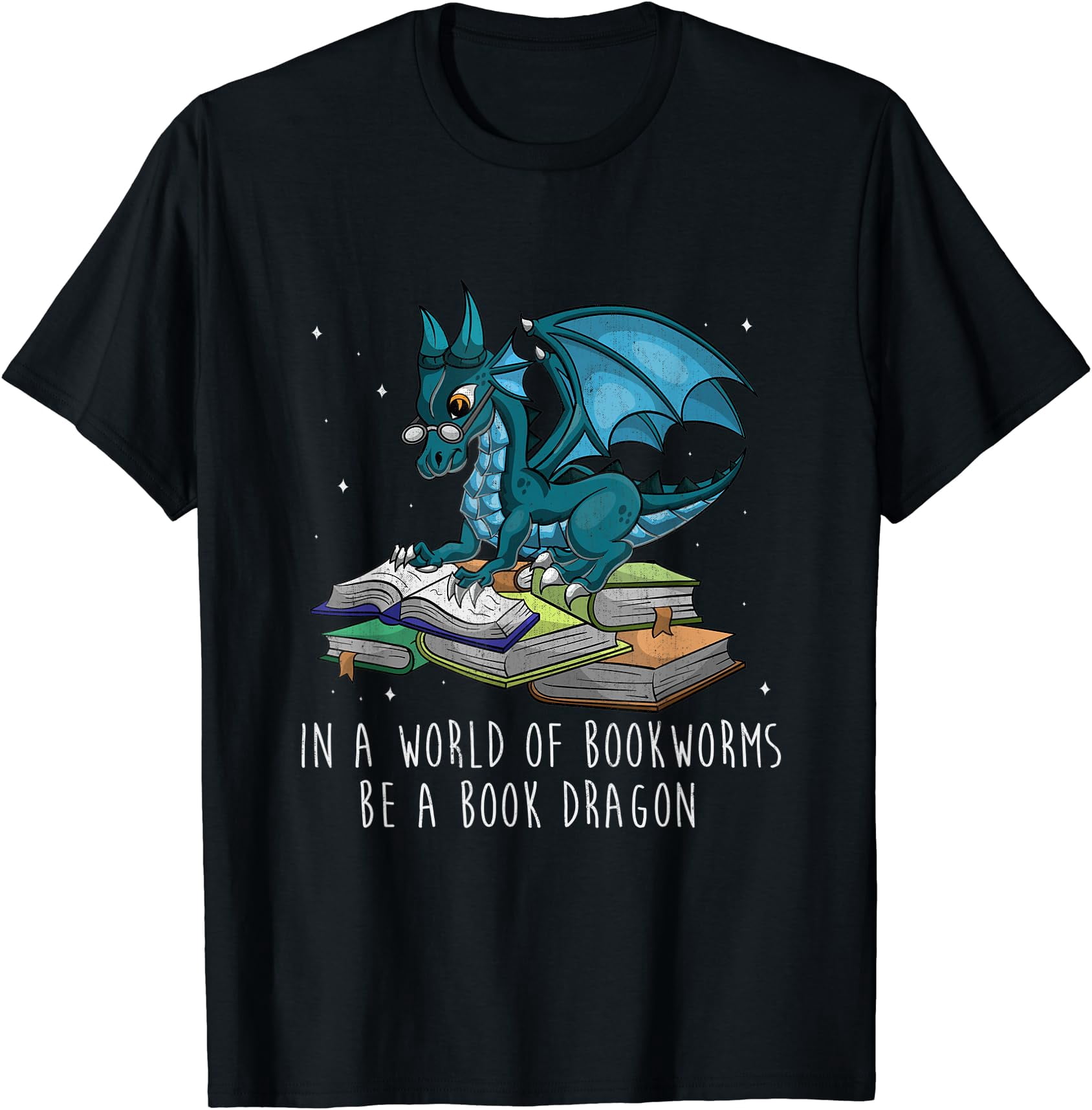 "Be A Book Dragon" T-Shirt Featuring Spectacled Blue Dragon Design for ...