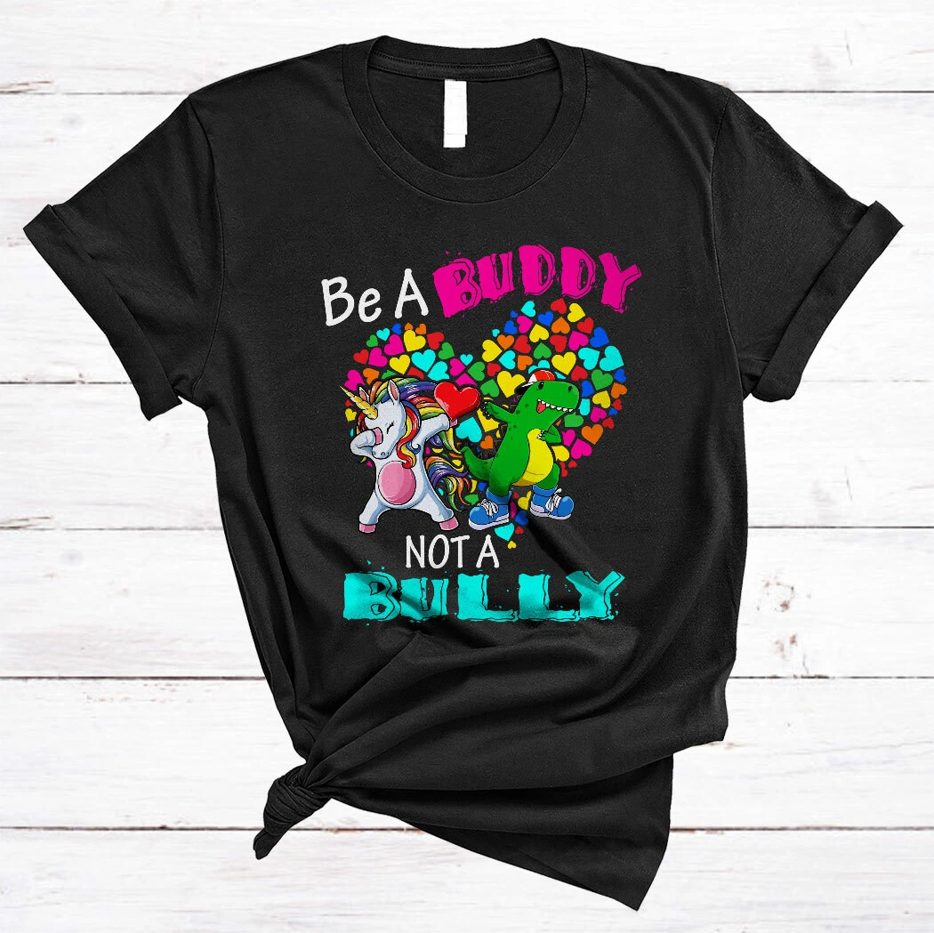Be A Buddy Not Bully Cool Unity Day Dabbing Unicorn T-Rex Heart Shape ...