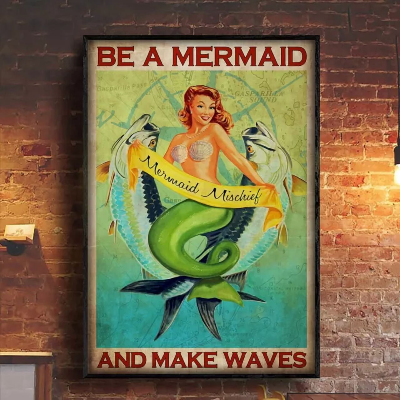Be A Mermaid And Make Waves Vertical Sea Vintage Wall Arttrendy Retro ...