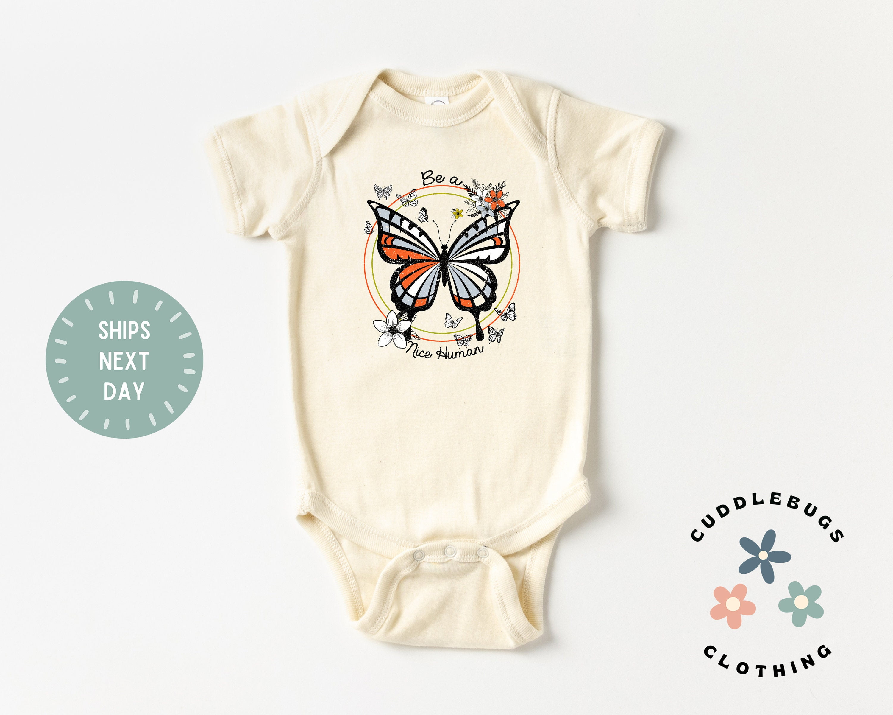 Be A Nice Human Baby Onesies Bodysuit, Retro Butterfly Bodysuit ...