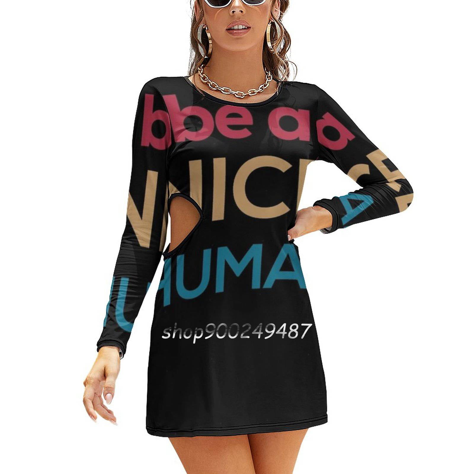 Be A Nice Human Sweetheart Knot Flared Dress Fashion Design Large Size ...