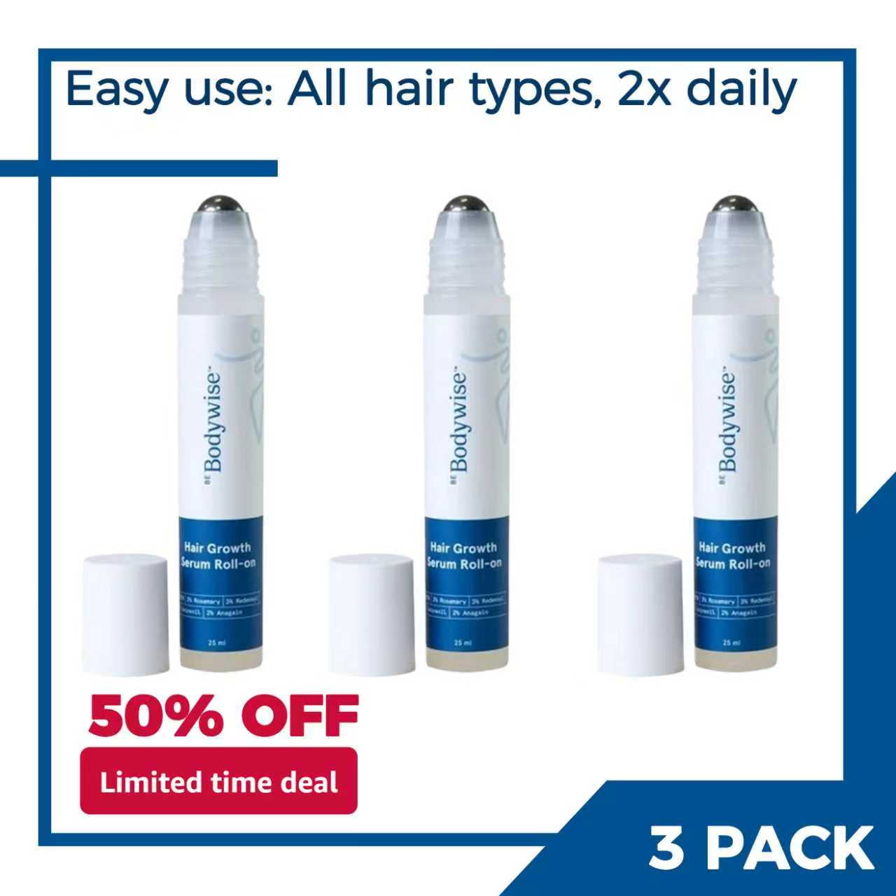 Be Bodywise Rosemary 3% Hair Growth Serum Roll‑On, Strengthen Roots ...