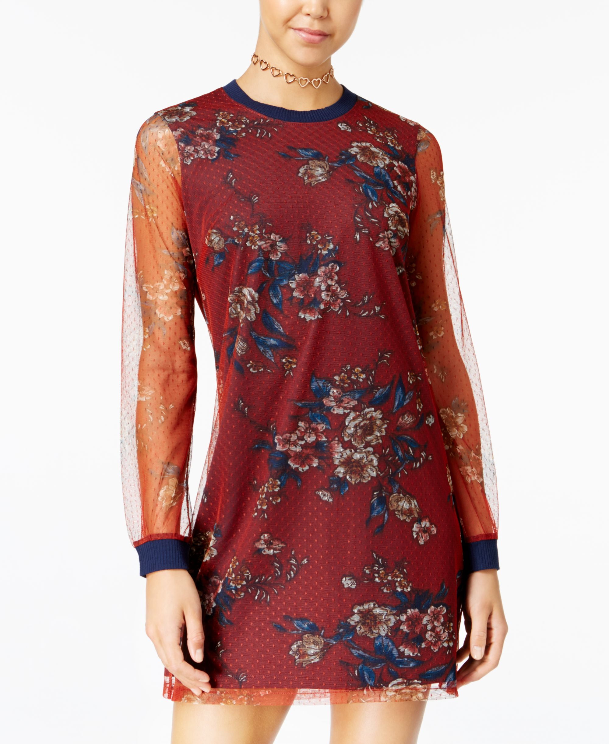 Be Bop Juniors Printed Swiss Dot Mesh Dress Red / Navy S - Walmart.com