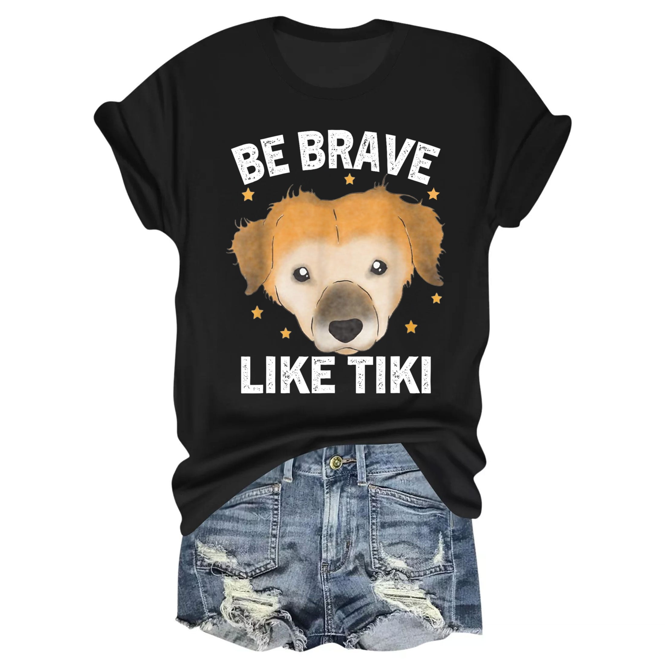 Be Brave Like Tiki T-Shirt – Cute Dog Illustration with Starry Theme ...
