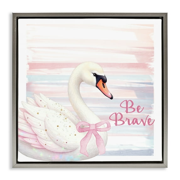 Be Brave Pastel Swan Gray Framed Floater Canvas Wall Art, design by Kim ...