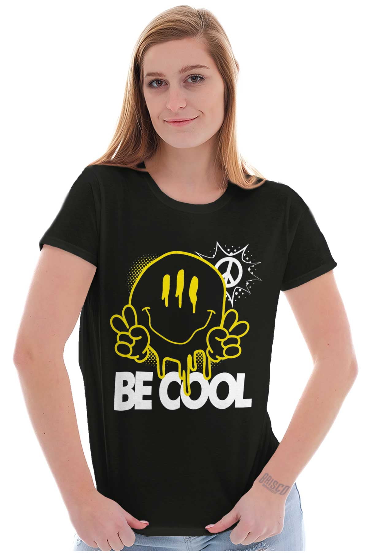 Be Cool Three Eyed Happy Face Smile Womens Slim Fit Graphic Tee Brisco ...