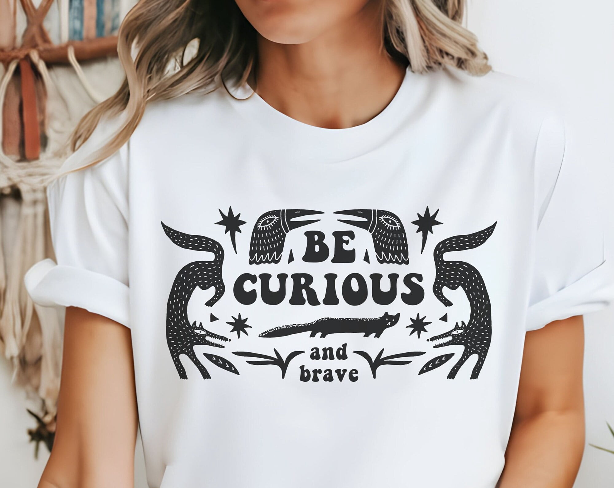 Be Curious and Brave Shirt Scandinavian Animals Retro Animals Shirt ...