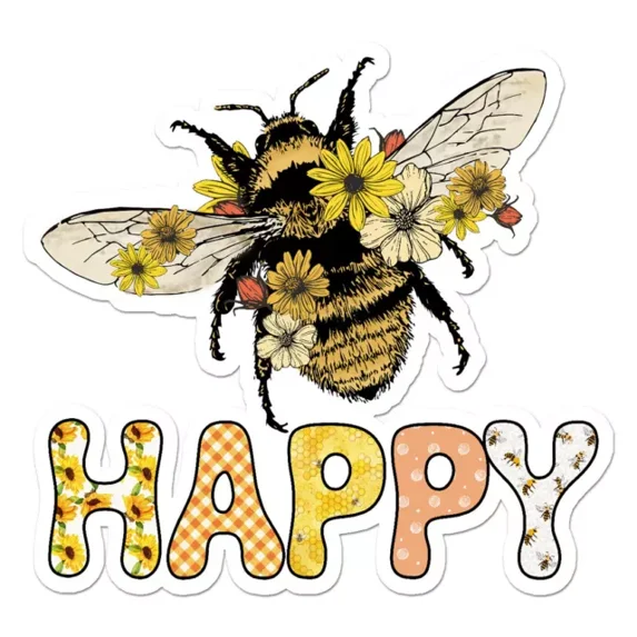Be Happy Bee Sticker Phone Decal Water Bottle Stickers Car Decals ...
