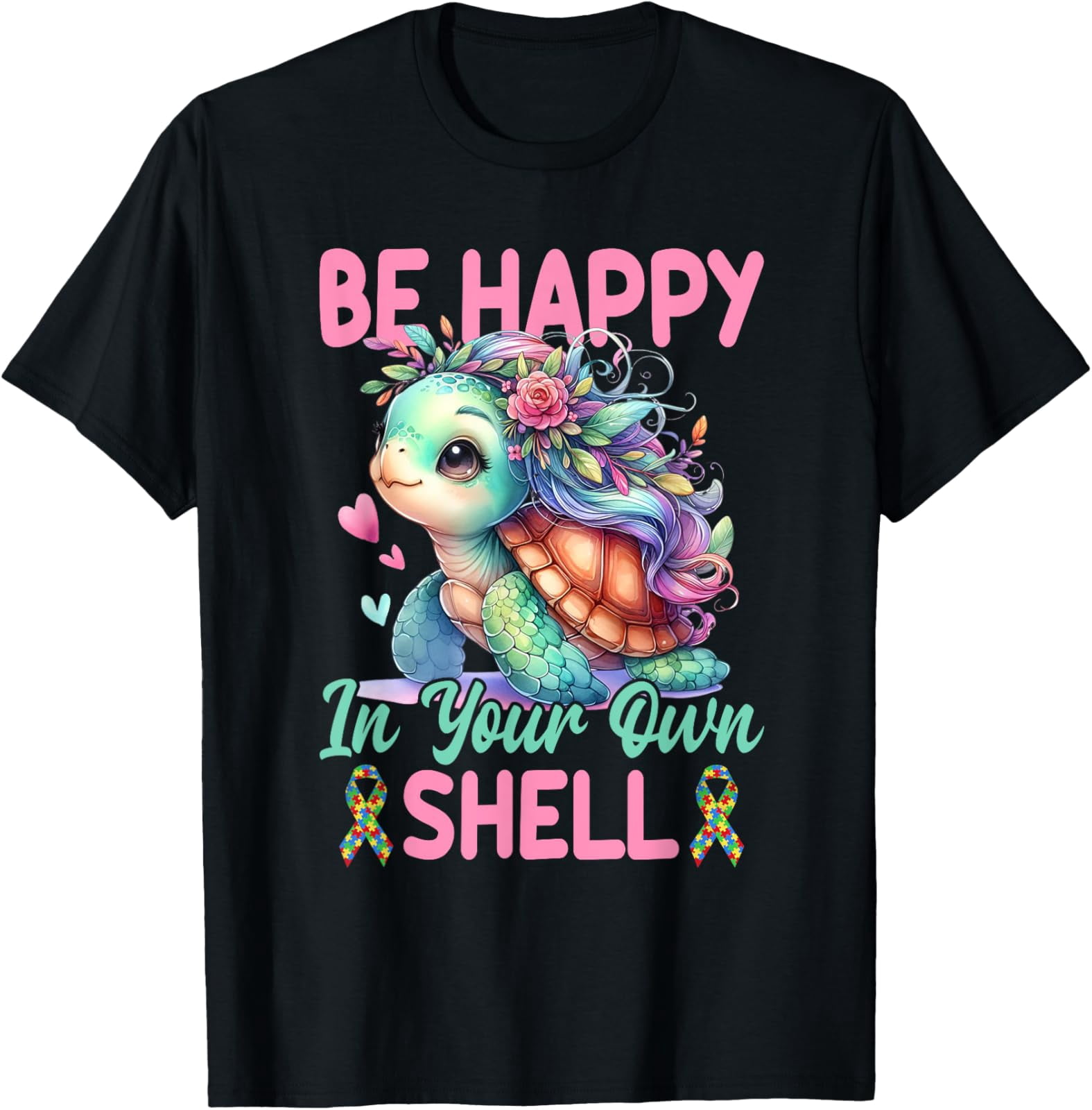 Be Happy In Your Own Shell Turtle Autism Awareness Autistic T-Shirt ...